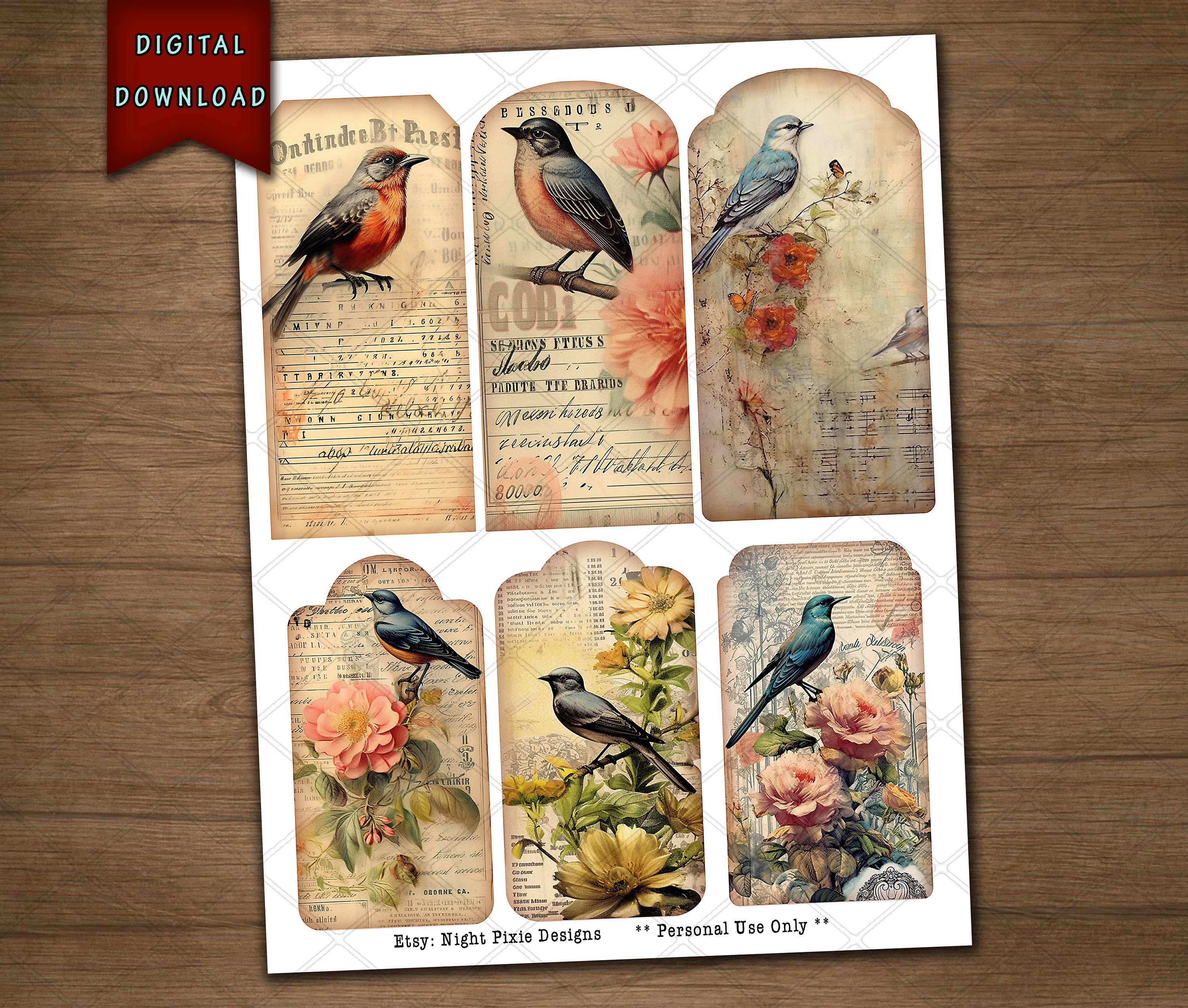 Distressed Birds Printable Tags Junk Journal Bird Tags Birds - Etsy