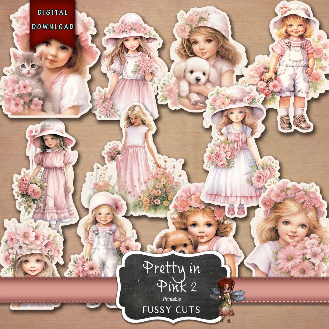 Little Girls in Pink Ephemera, Pink Flower Girl Stickers, Junk Journal ...