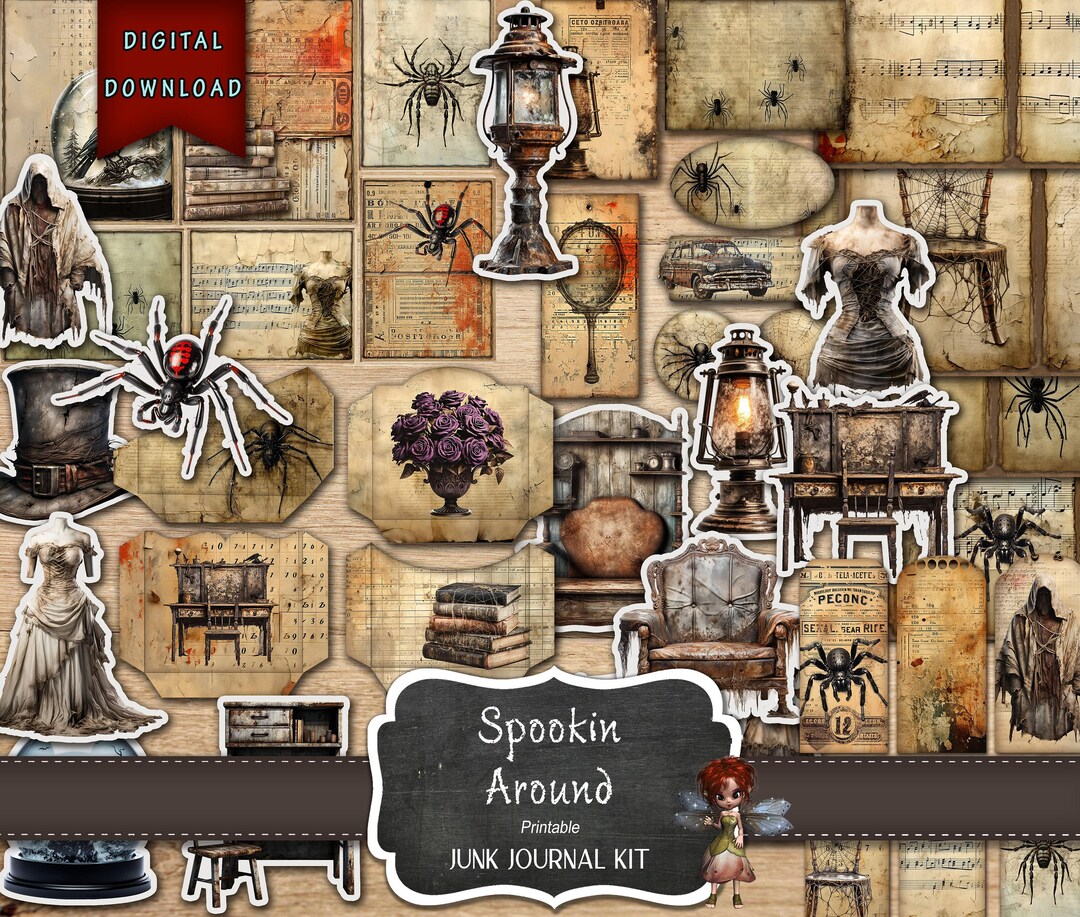 Spooky Junk Journal Kit, Creepy Printable Ephemera, Halloween Journal ...