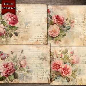 25 Printable Rose Journal Pages, Grungy Roses Junk Journal, Rose Paper ...