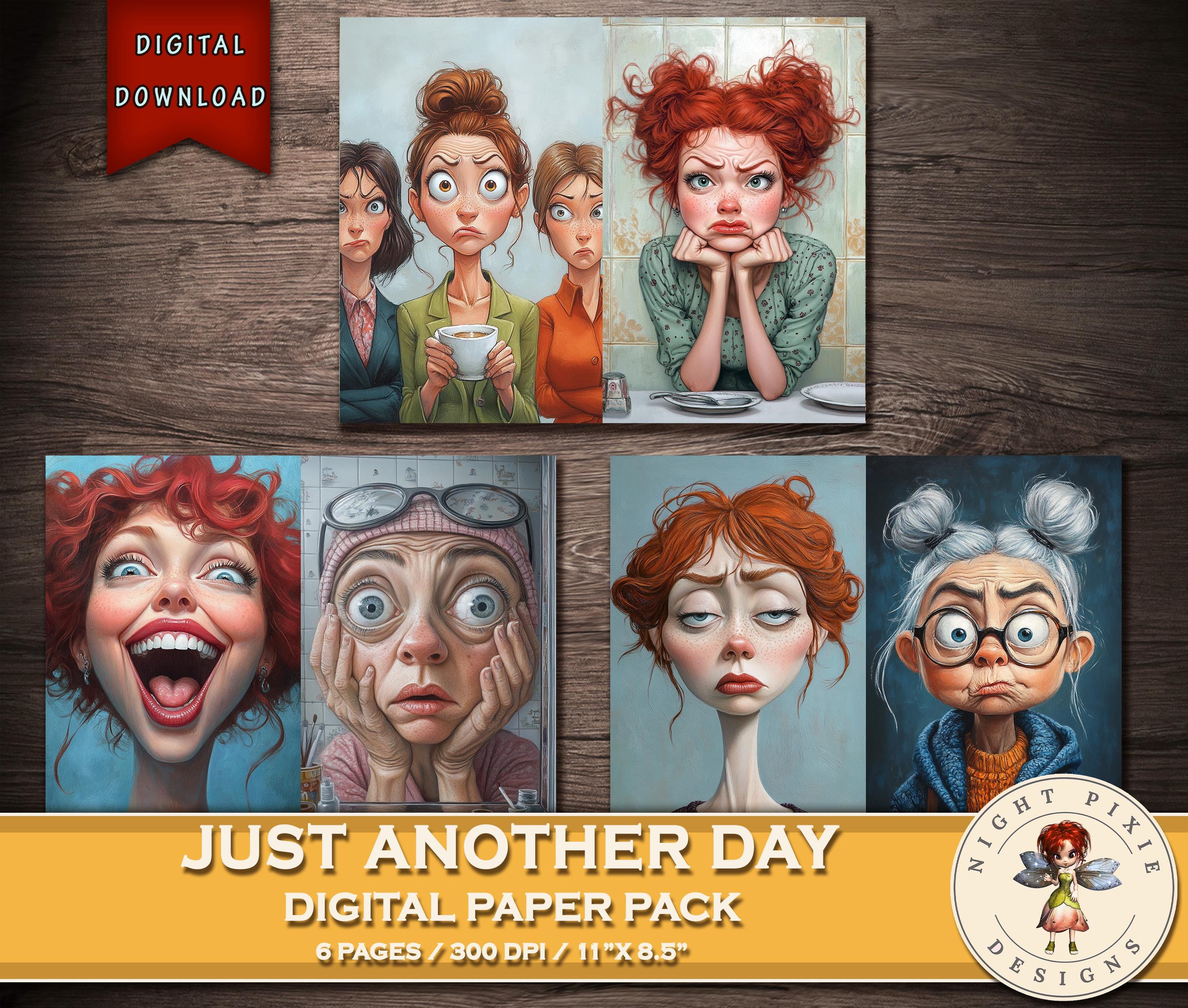 Journal Supplies, Funny Women Digital Paper Pack, Humor Scrapbook ...