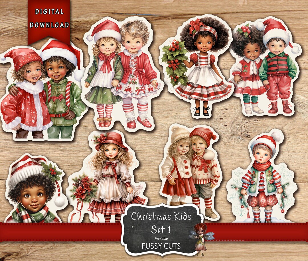 Christmas Kids Set 1, Kids Christmas Fussy Cut, Kids Stickers ...