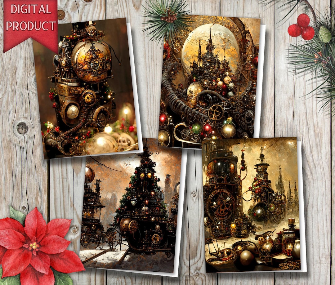 Steampunk Christmas Digital Cards #3, Nerd Christmas Cards, Geek ...