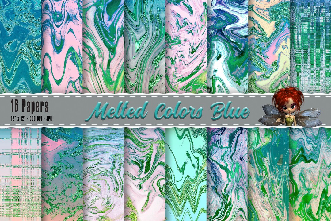 Melted Colors Blue Scrapbook Paper Pack, Printable Paper, Digital ...