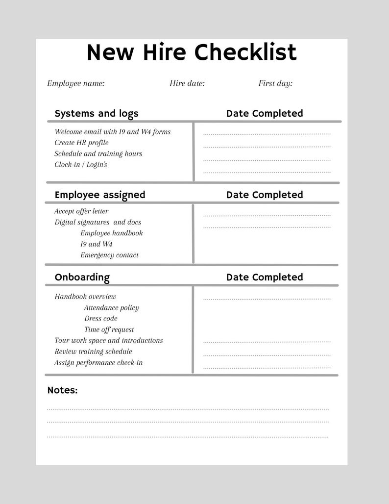 Printable New Hire Checklist / Onboarding Checklist/ Manager Checklist ...