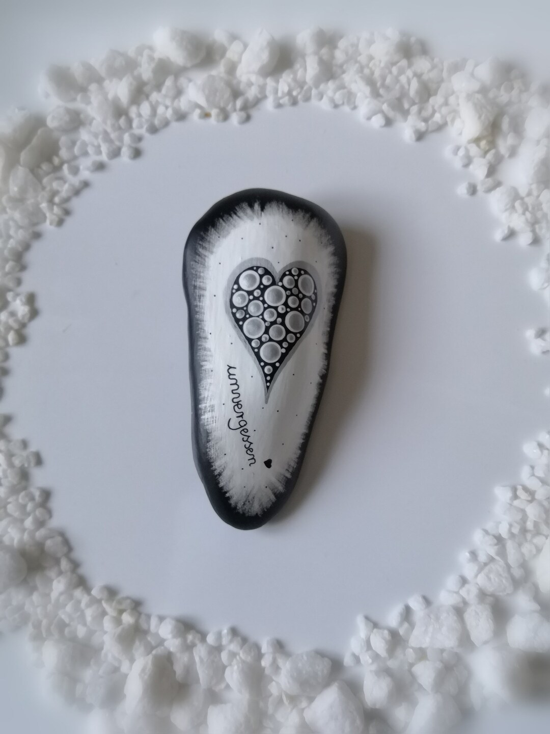 Mourning Stone Memorial Stone Heart Pebble Painted Silver White Black ...