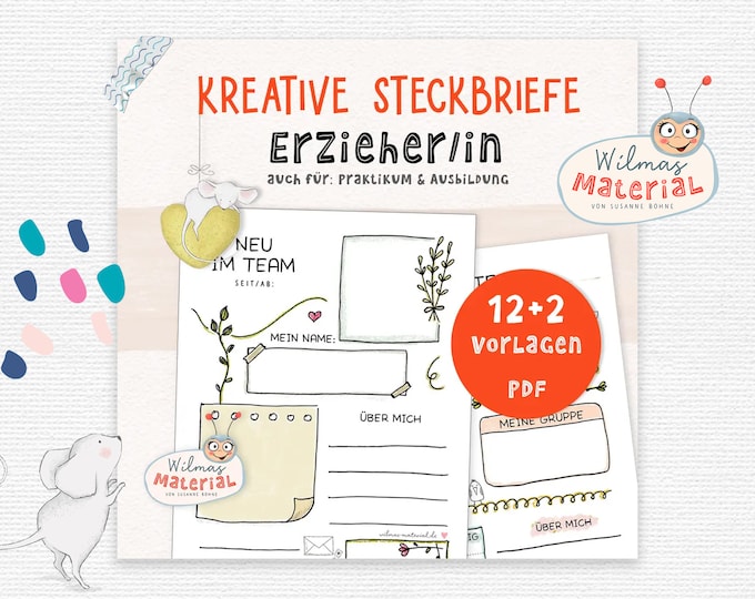 Steckbrief Erzieherin 14 Kreative Vorlagen Von Wilma Etsy De
