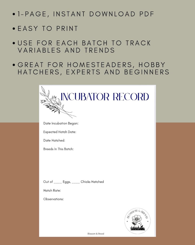 Printable Incubator Record Sheet – Egg Hatching Log – Chicken ...