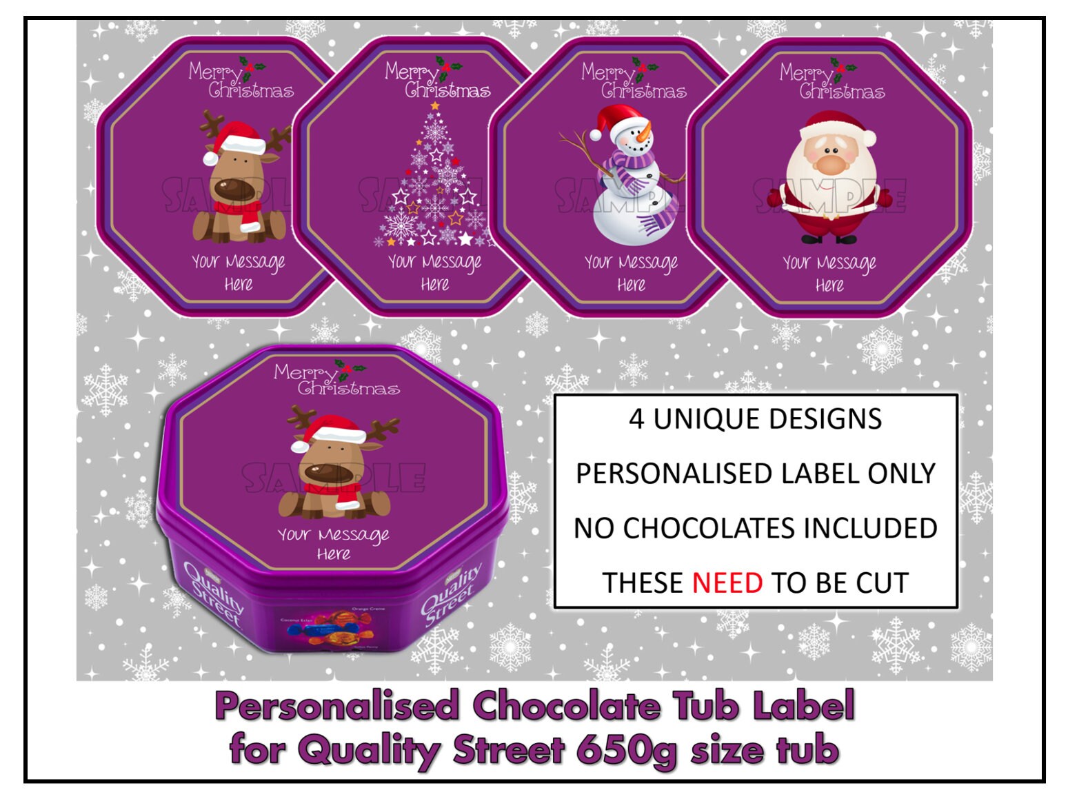 Personalised Label for Quality Street Chocolates Tub Christmas Santa ...