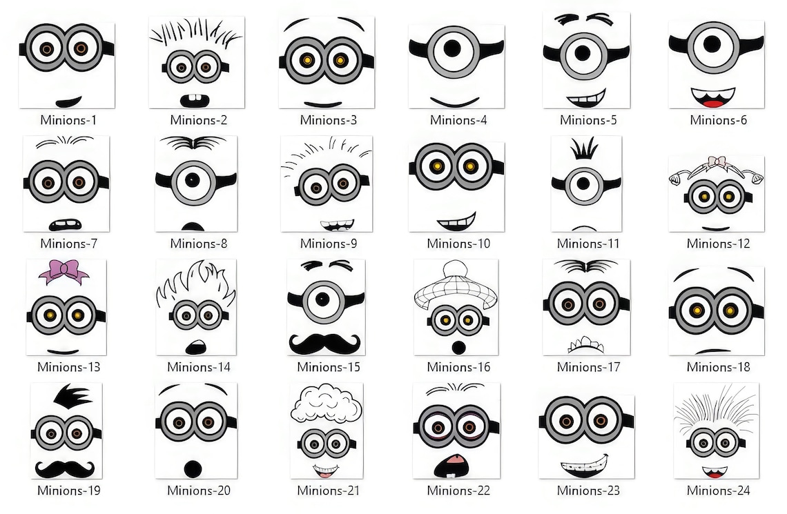 Minions Face Files, Vector Bundle, Clip Art, Silhouette, Cut Files for ...