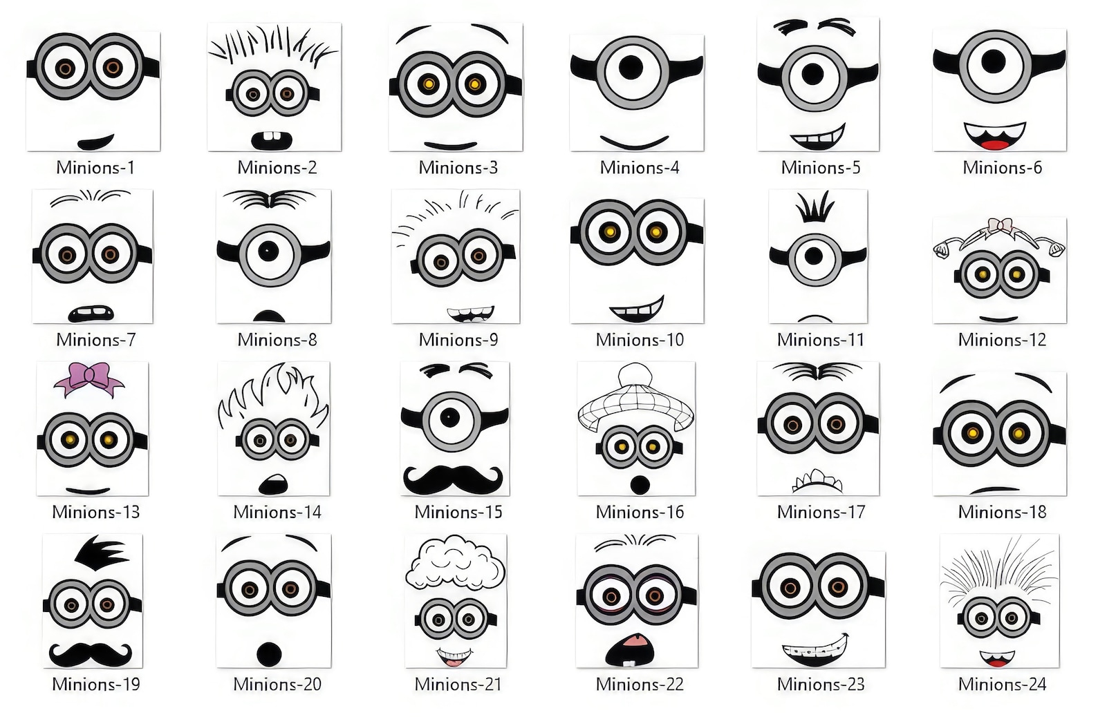 Minions Face Files, Vector Bundle, Clip Art, Silhouette, Cut Files for ...