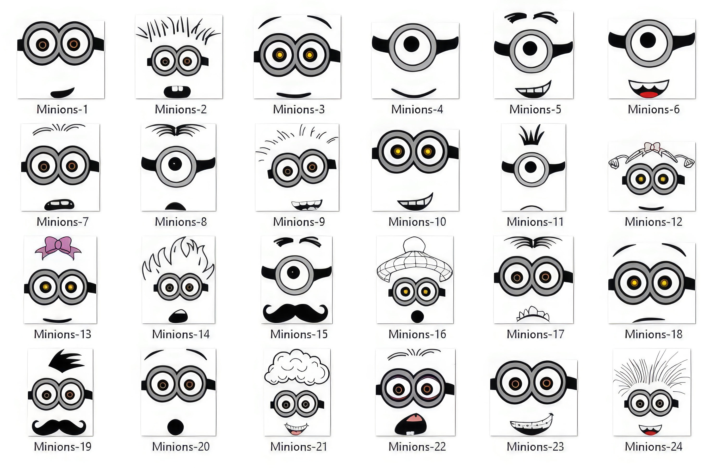 Minions Face Files, Vector Bundle, Clip Art, Silhouette, Cut Files for ...