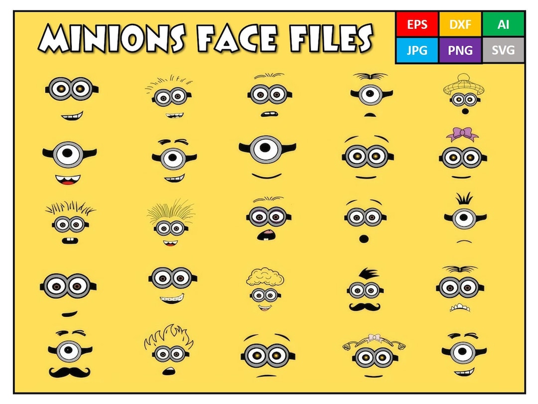 Minions Face Files, Vector Bundle, Clip Art, Silhouette, Cut Files for ...