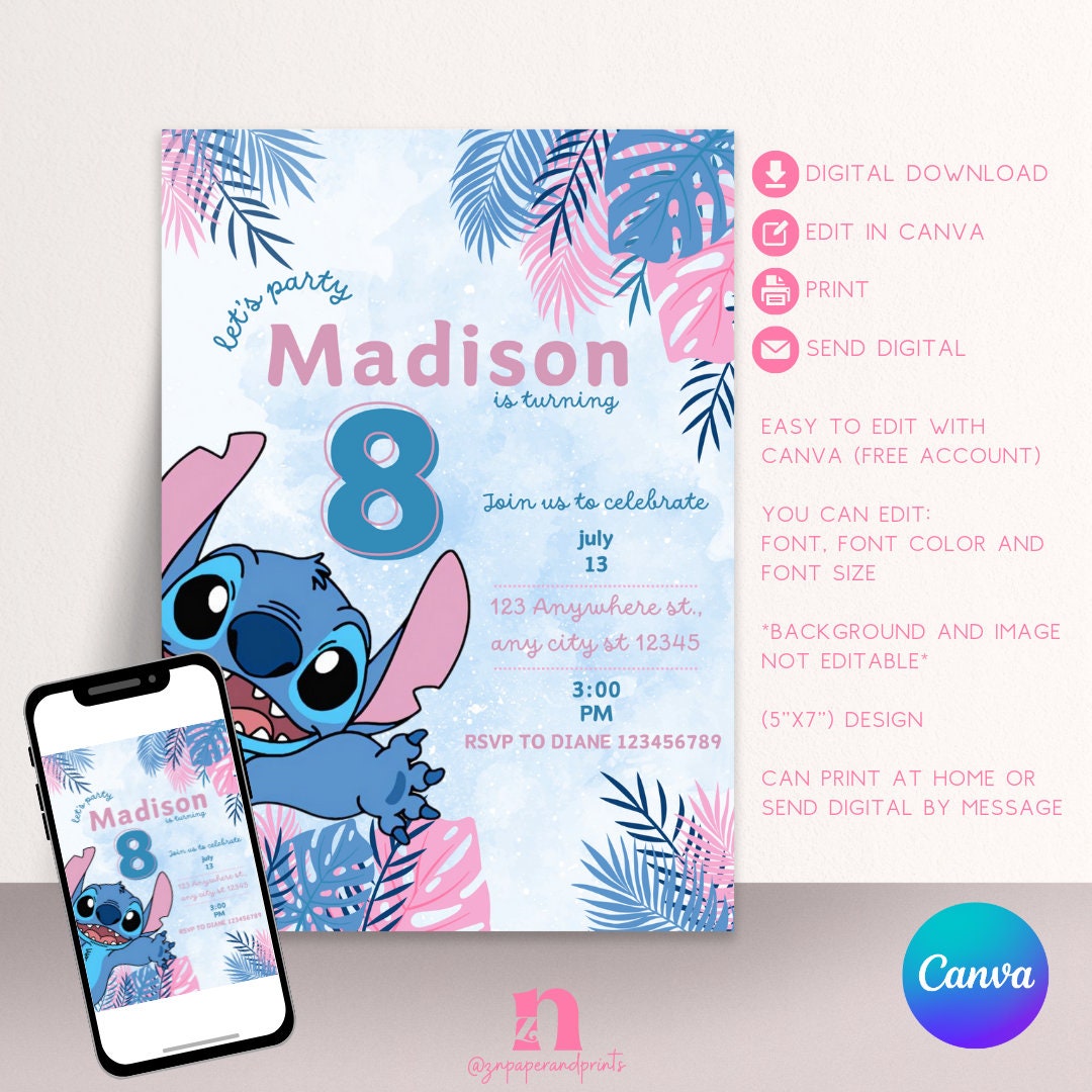 Stitch Editable, Editable Invitation Template, Stitch Invitation - Etsy