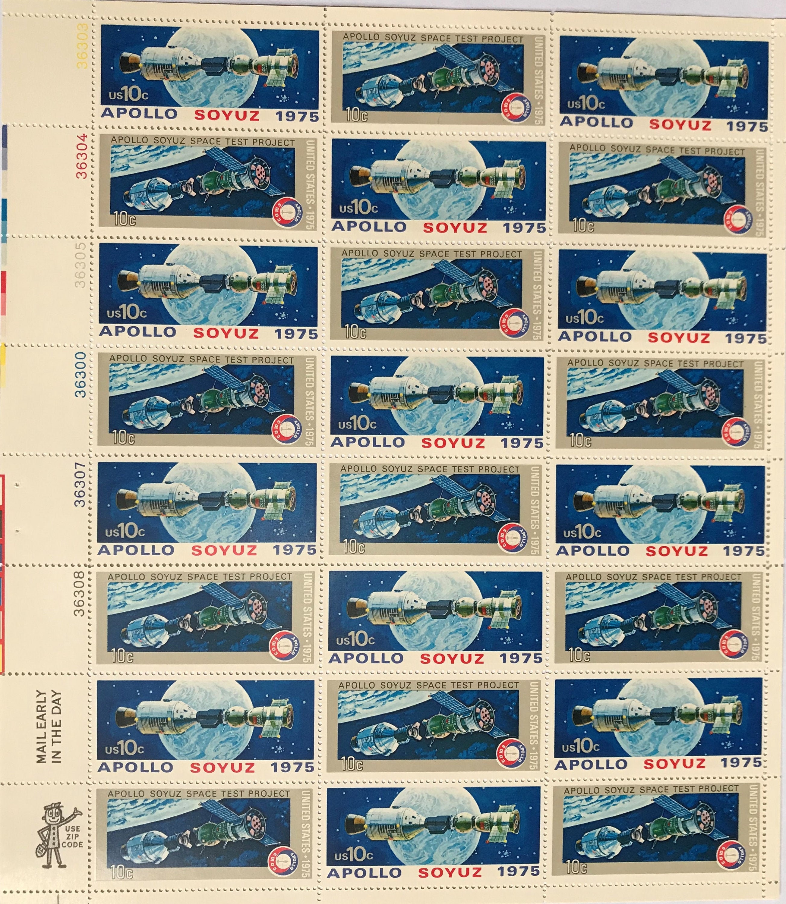 1975 Apollo-soyuz Space Mission, US Postage Stamps Full Sheet of 24 MNH ...