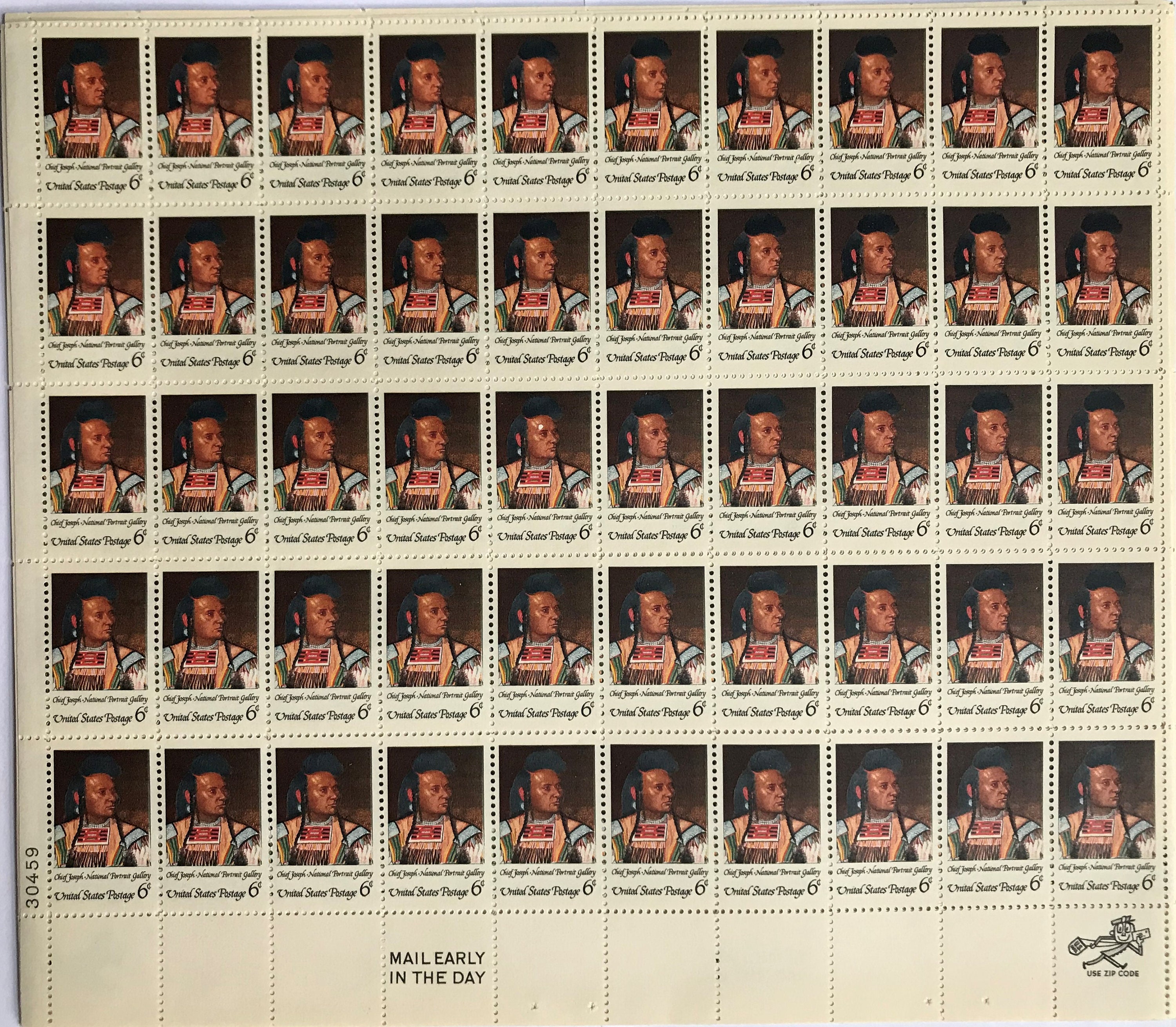 1968 Chief Joseph, US Postage Stamps Full Sheets of 50 MNH, Scott 1364 ...