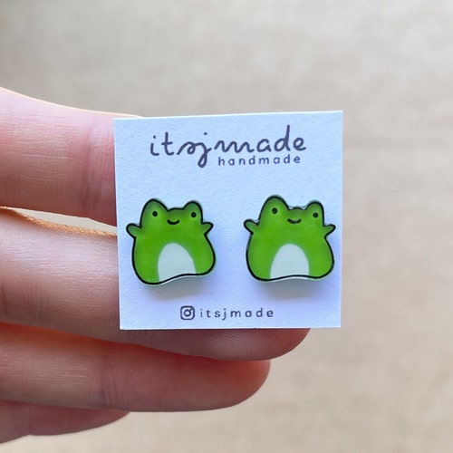 Frog Earrings Stud in Wood Cute Frog Gifts Jewelry - Etsy
