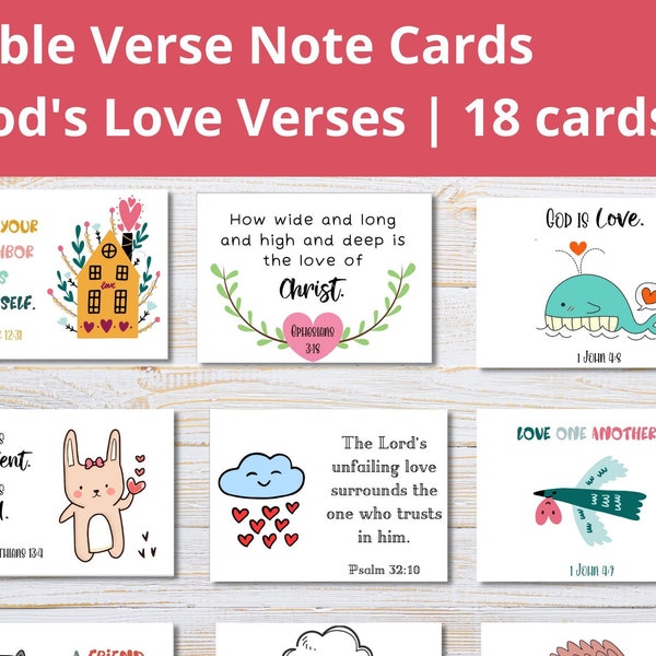 God's Love Bible Verse Note Cards Printable Scripture Valentines Cute ...