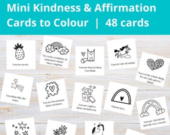 Mini Kindness Cards to Color Affirmation Cards Printable Kindness Cards ...
