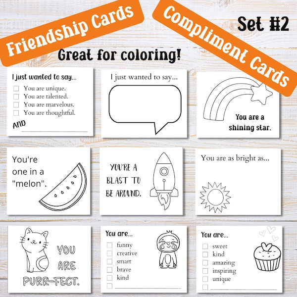 Compliment Cards Kindness Cards to Color Printable Positivity Cards ...