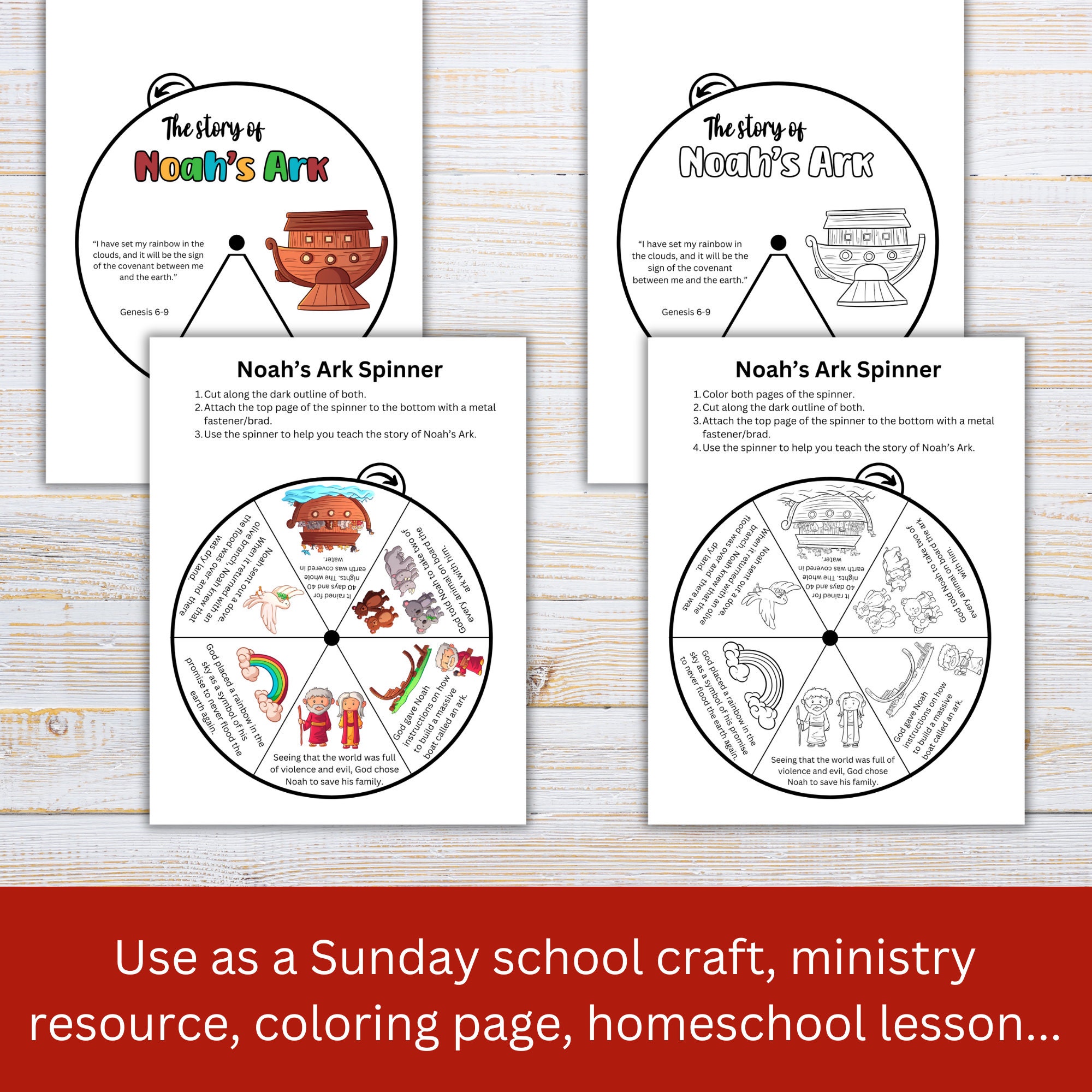 Noah's Ark Printable Bible Craft | Story Spinner | Noah's Ark Coloring ...