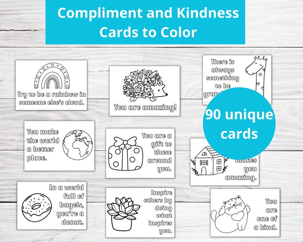 Compliment Cards Kindness Cards to Color Printable Positivity Cards ...
