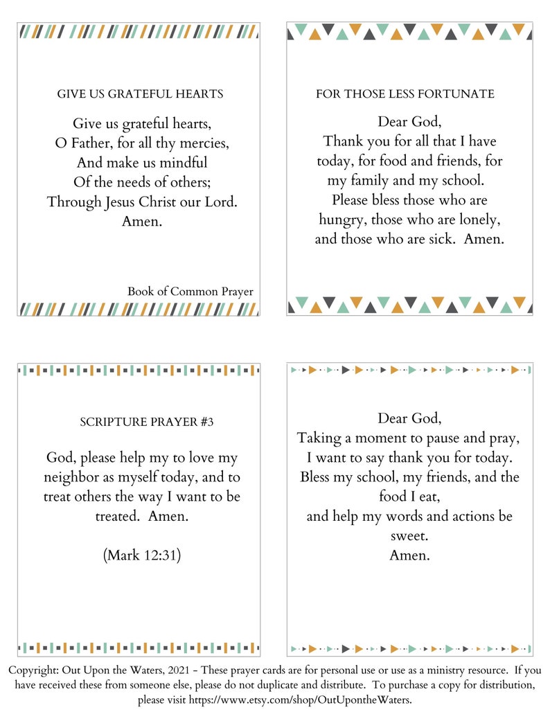 Mealtime Prayer Cards | Children's Printable Prayers | Lunchbox Notes ...