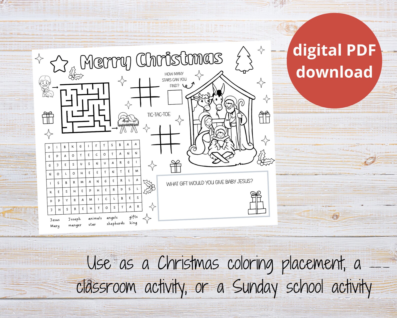 Nativity Christmas Activity Placemat | Christmas Coloring Sheet ...