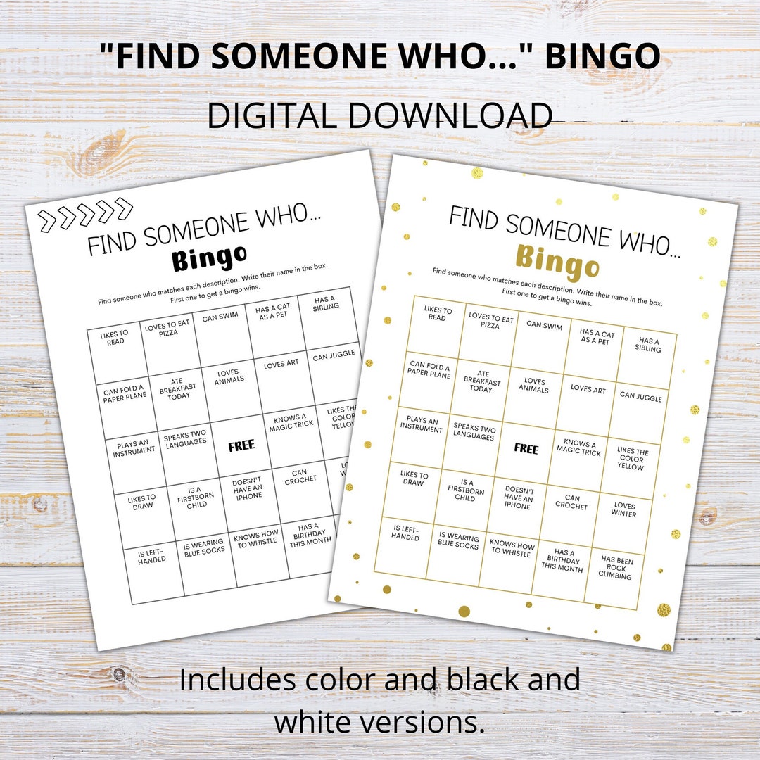 Find Someone Who Bingo Game | Icebreaker Printable | Name Game Bingo ...