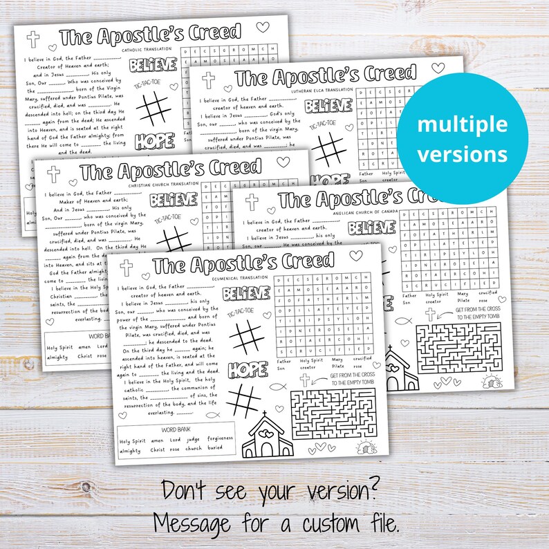 The Apostles' Creed Activity Placemat | Sunday School Activity ...