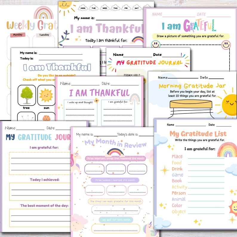 Rainbow Kids' Gratitude Journal Gratitude Reflection Pages Printable ...