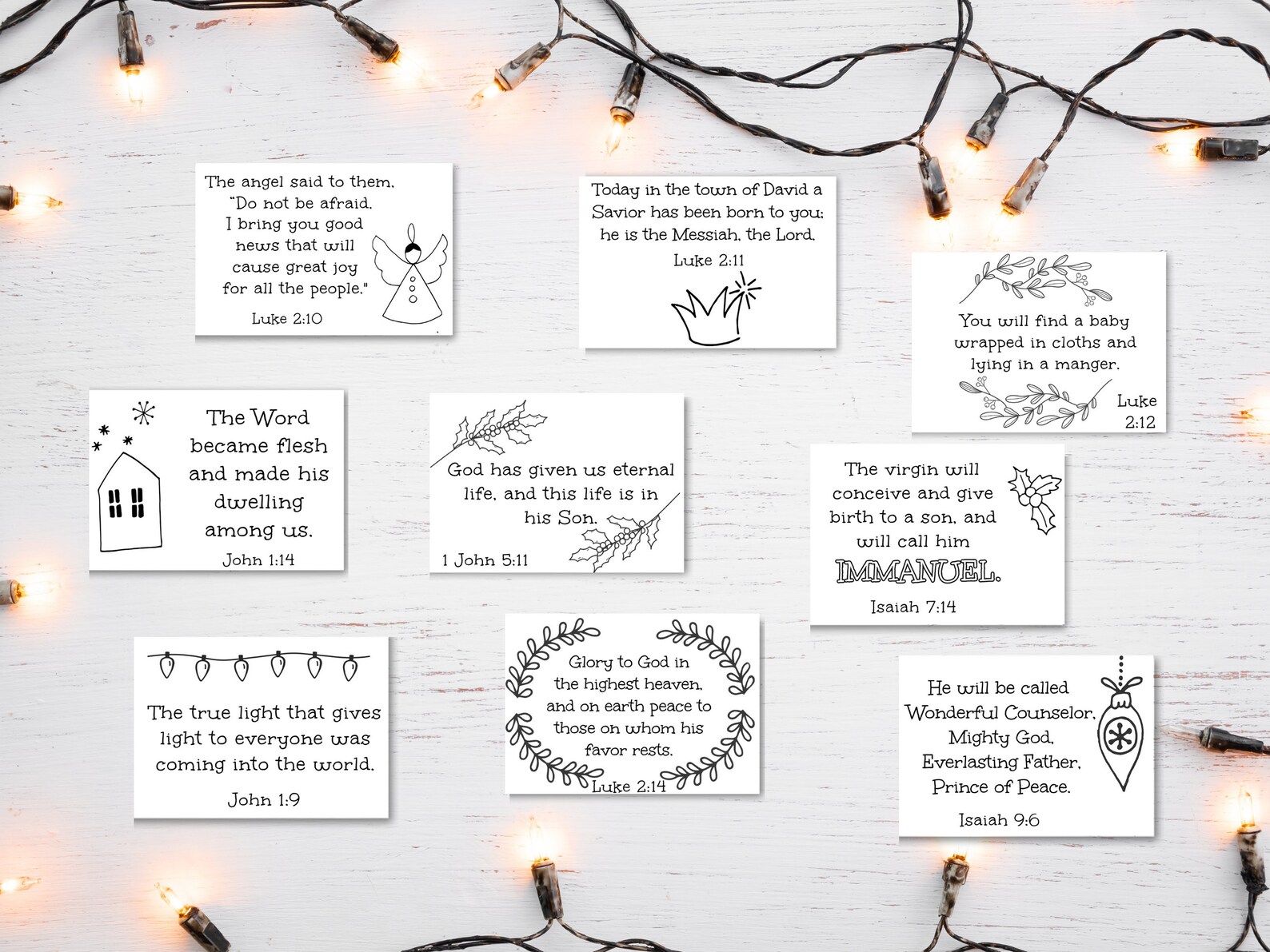 Christmas Bible Verse Coloring Cards - Printable Scripture Cards - Etsy