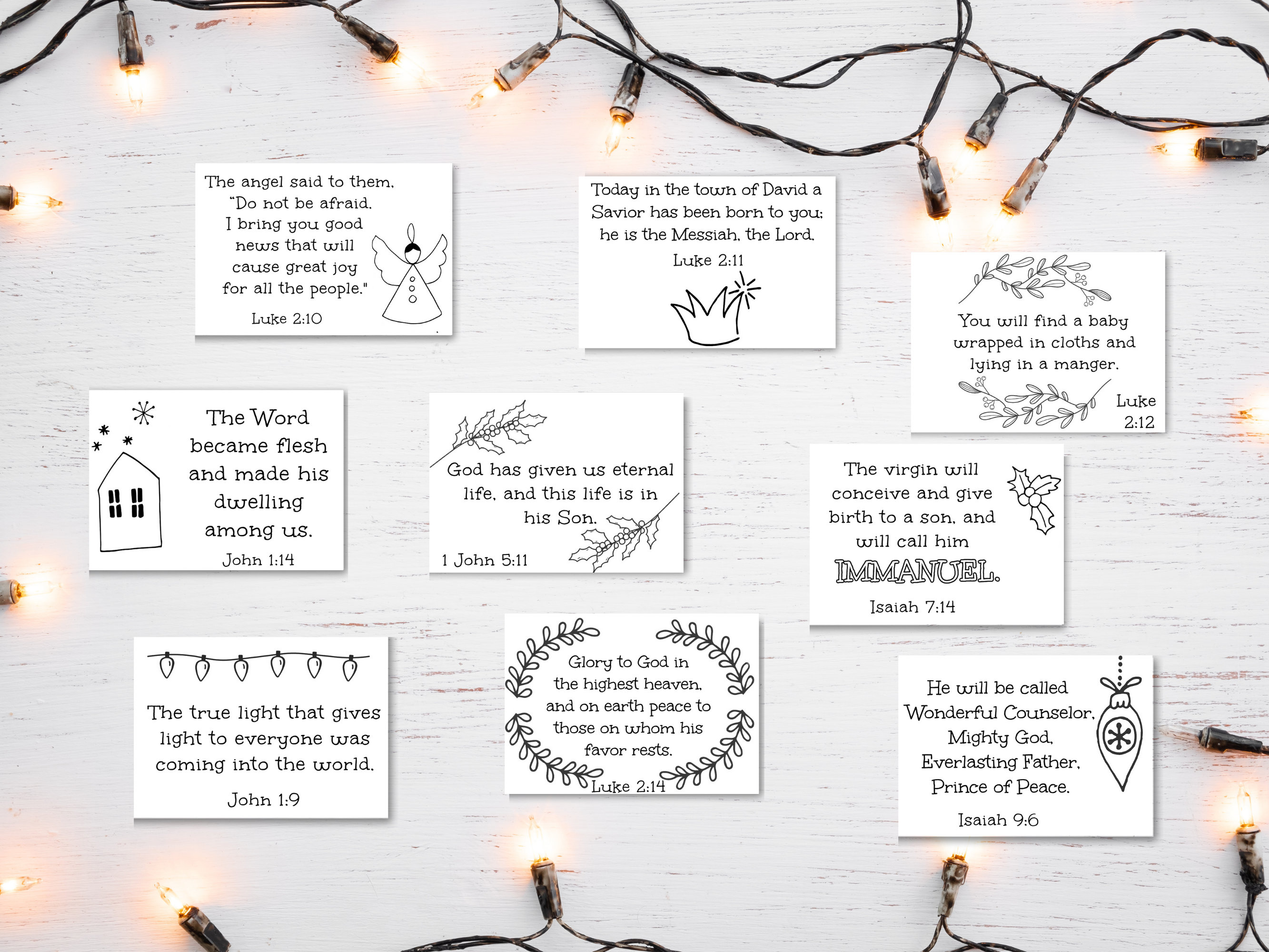 Christmas Bible Verse Coloring Cards - Printable Scripture Cards - Etsy