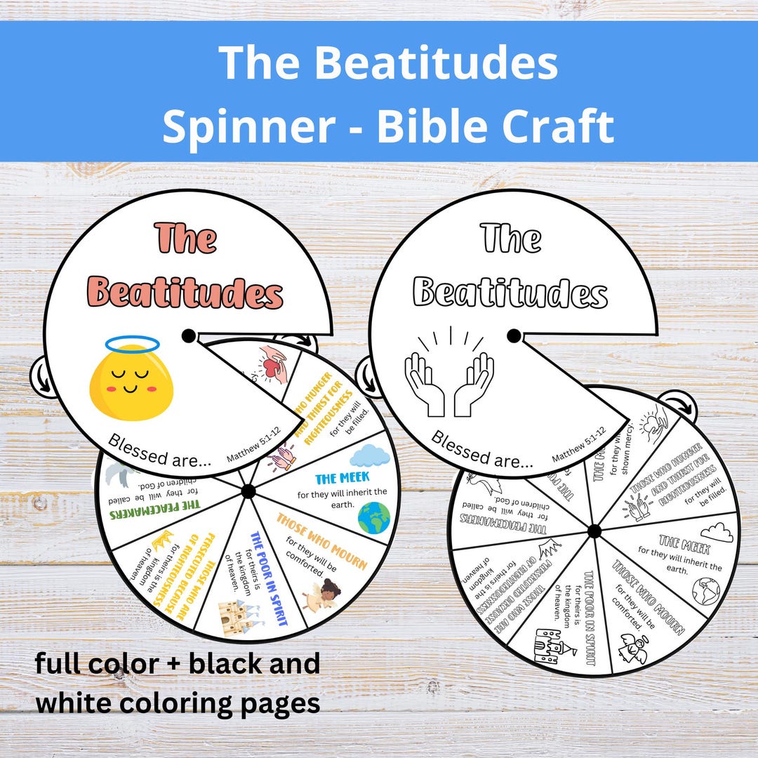 Beatitudes Bible Craft Story Spinner | Beatitudes Coloring Page ...