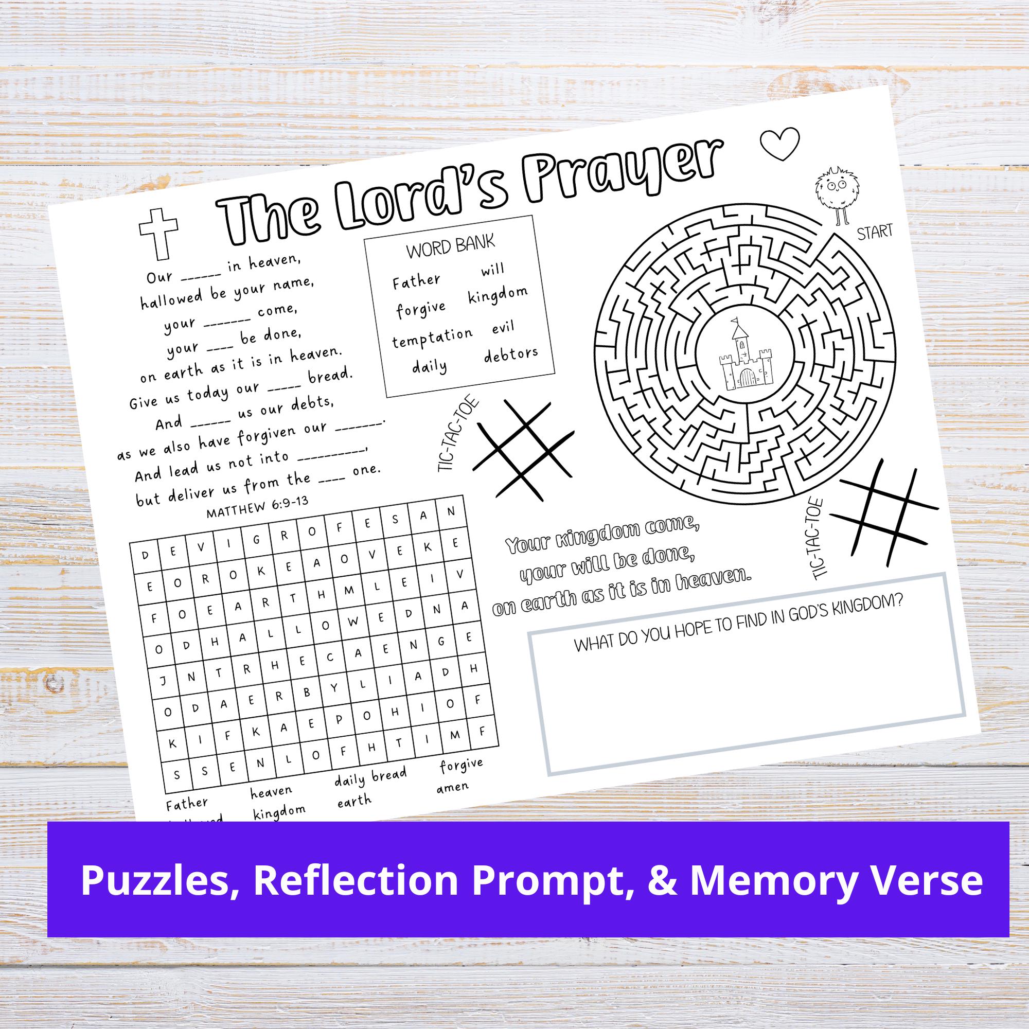 The Lord's Prayer Activity Placemat | Bible Coloring Page for Kids ...