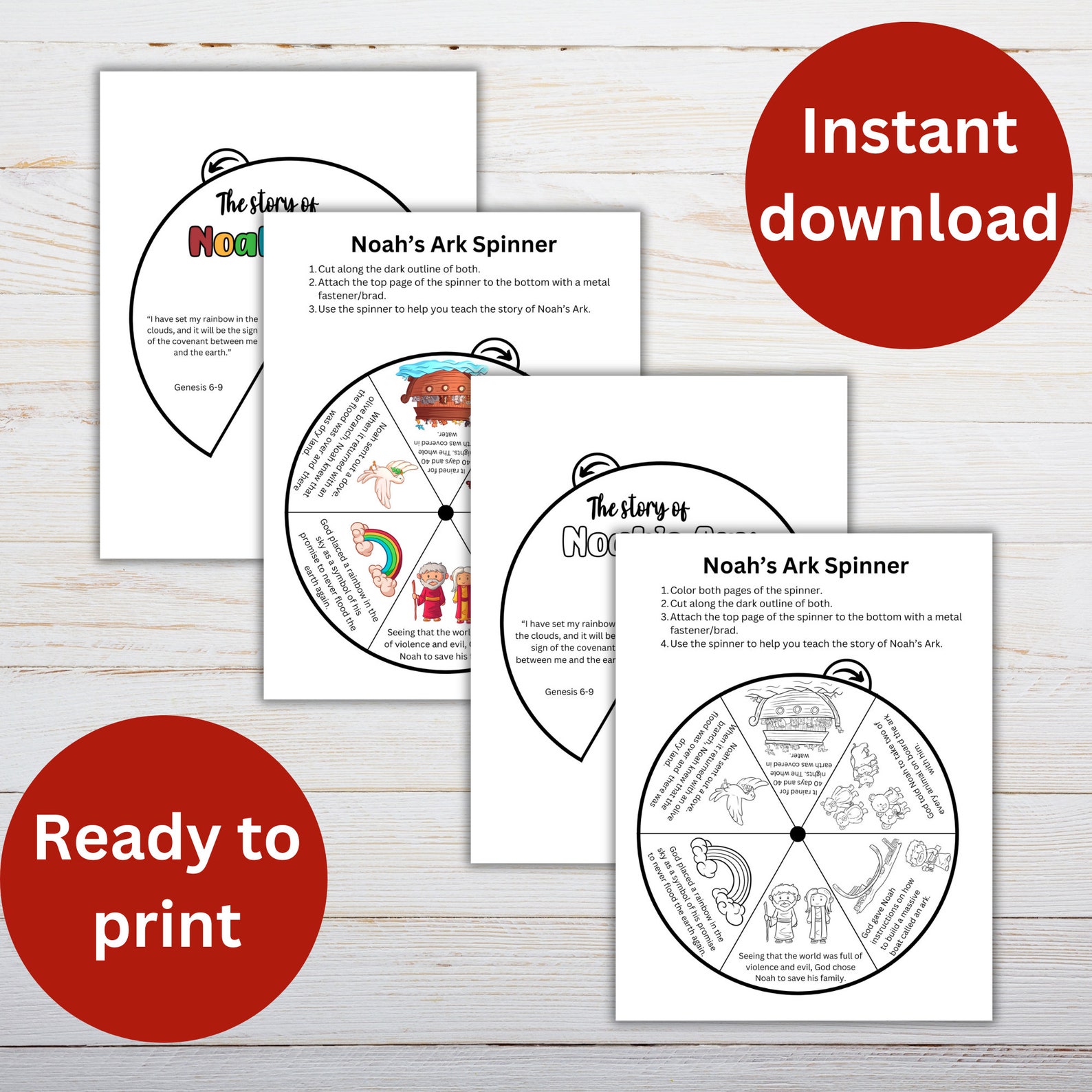 Noah's Ark Printable Bible Craft | Story Spinner | Noah's Ark Coloring ...