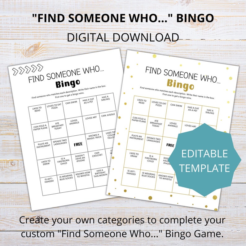 EDITABLE TEMPLATE: Find Someone Who Bingo Game | Editable Bingo Game ...