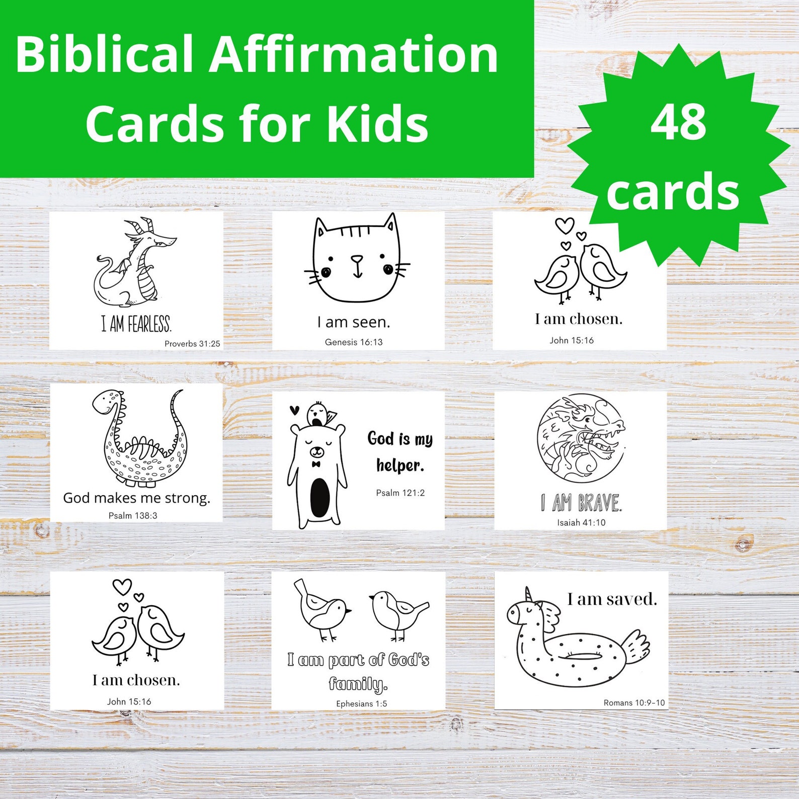 Biblical Affirmations for Kids | Bible Affirmation Cards to Color ...