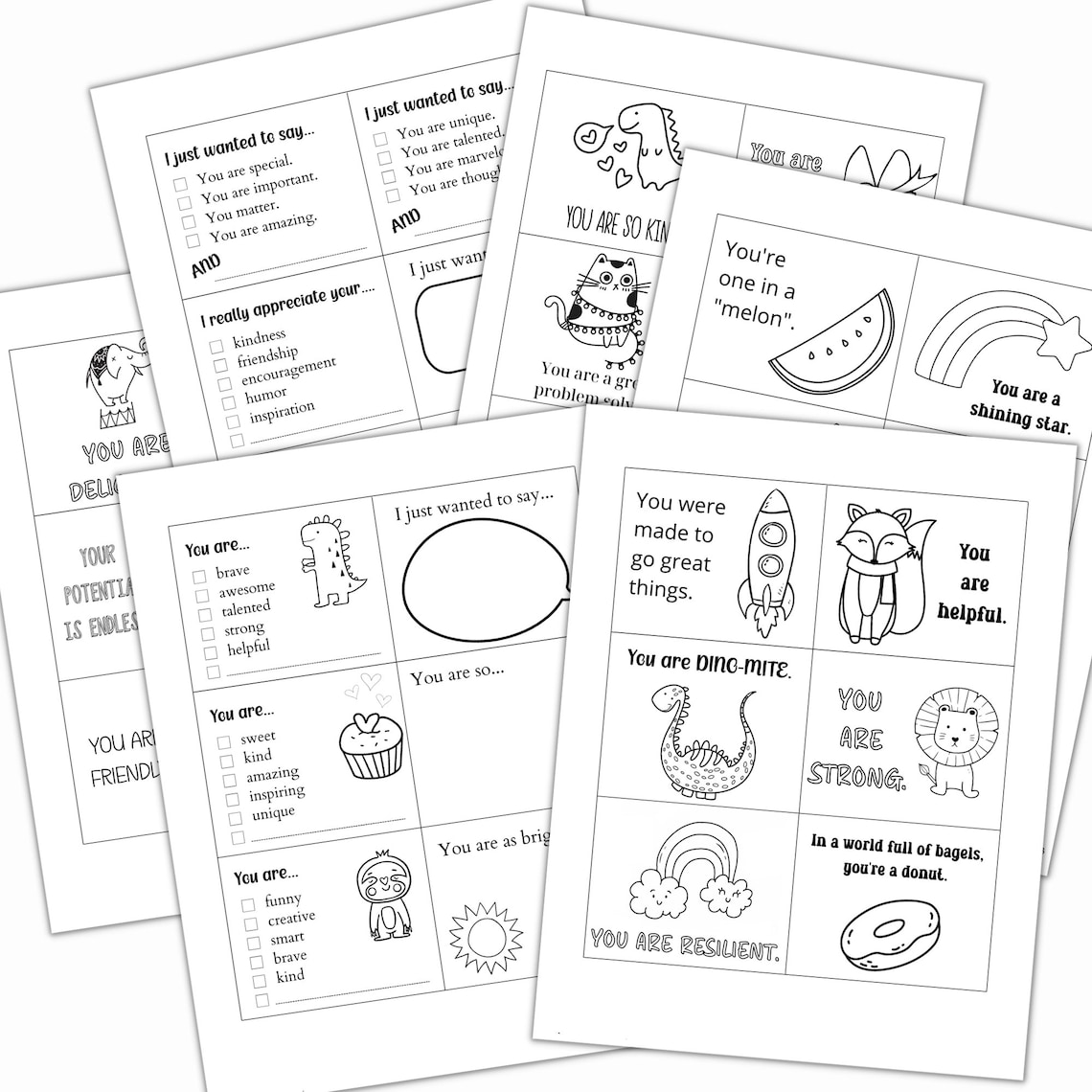 Compliment Cards to Color | Printable Kindness Cards | Friendship Cards ...