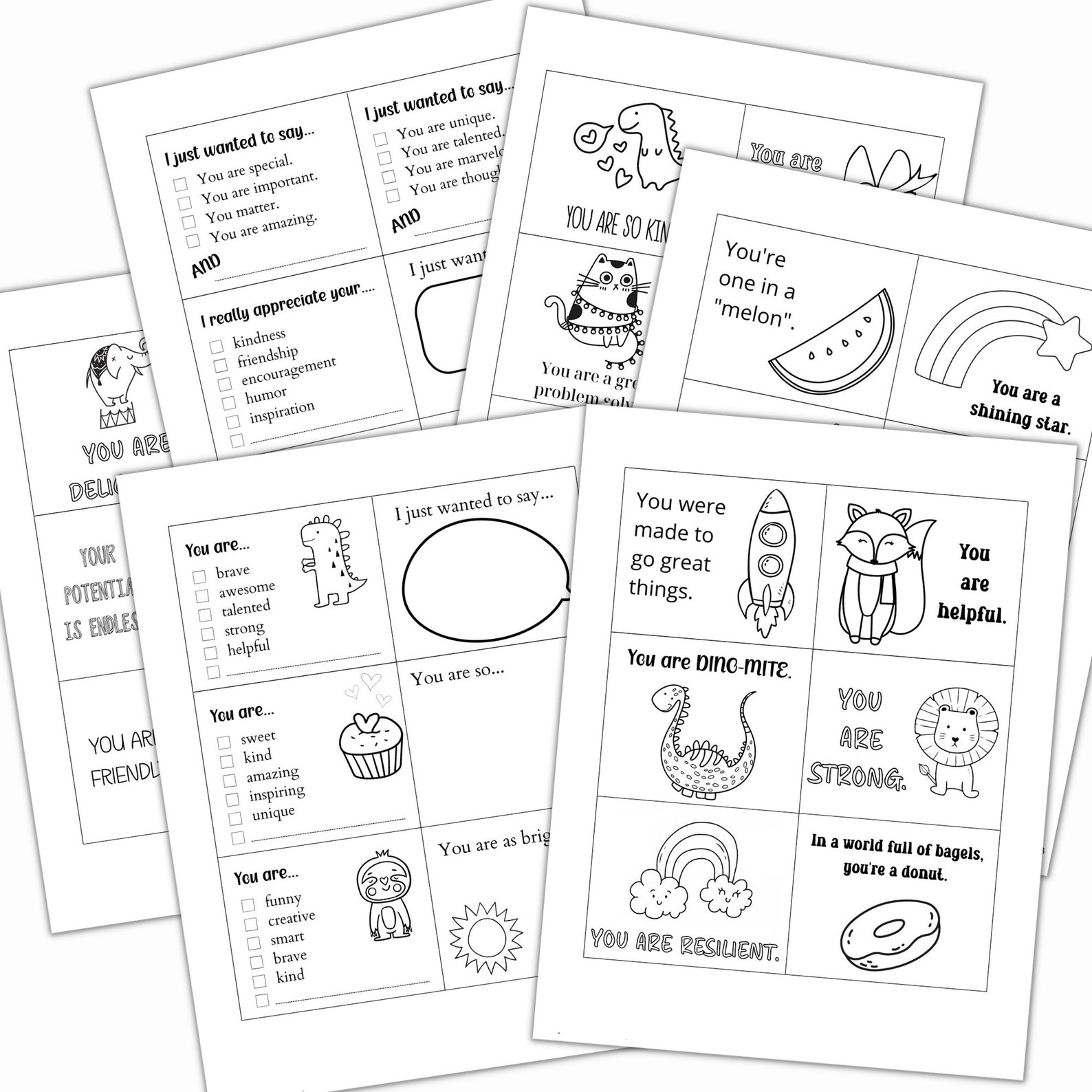 Compliment Cards to Color | Printable Kindness Cards | Friendship Cards ...