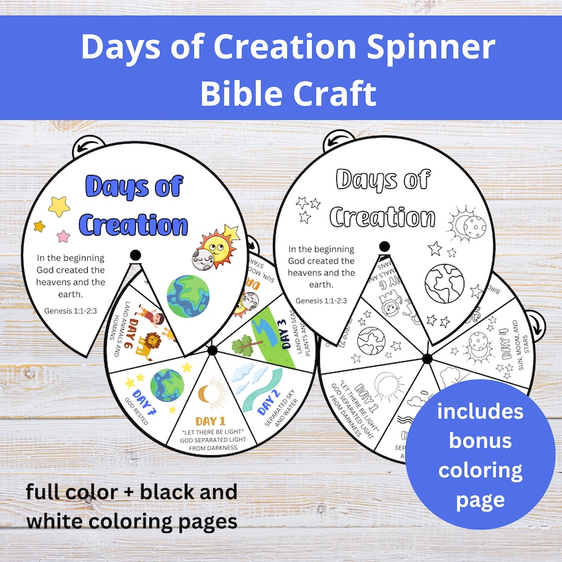 Days of Creation Craft for Kids | Sunday School Bible Craft Spinner ...