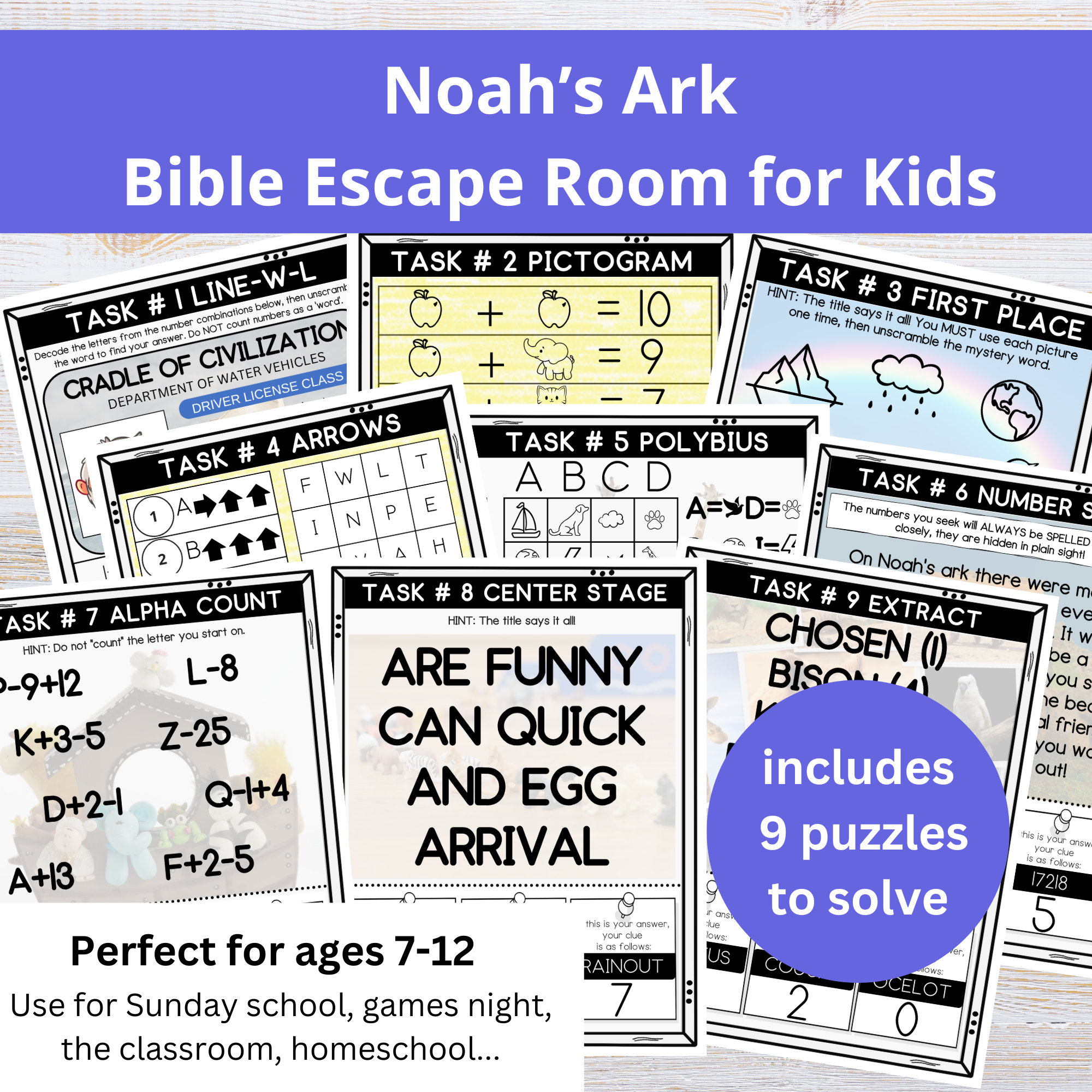 Noah's Ark Escape Room for Kids | Sunday School Game | Printable Escape ...