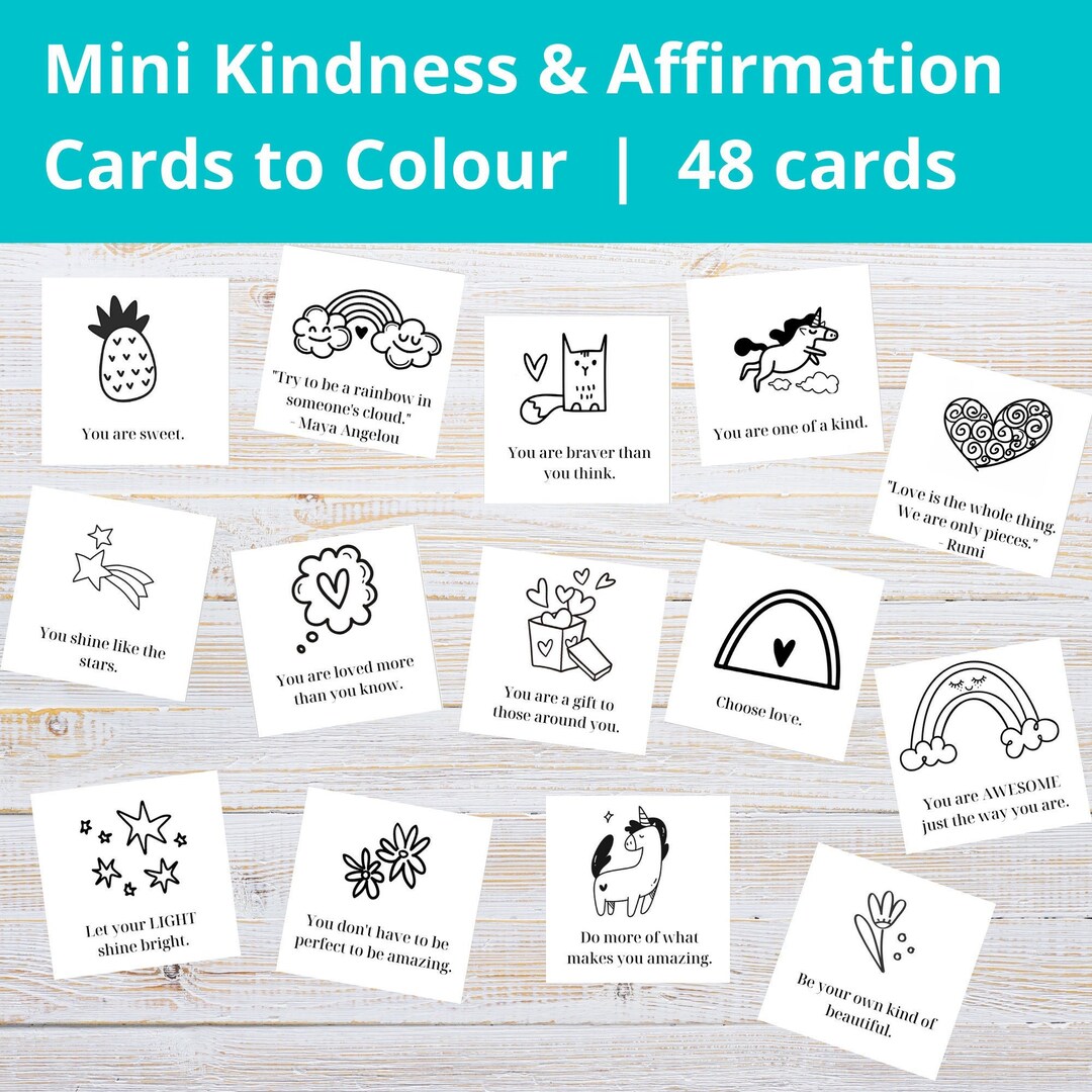 Mini Kindness Cards to Color | Affirmation Cards | Printable Kindness ...
