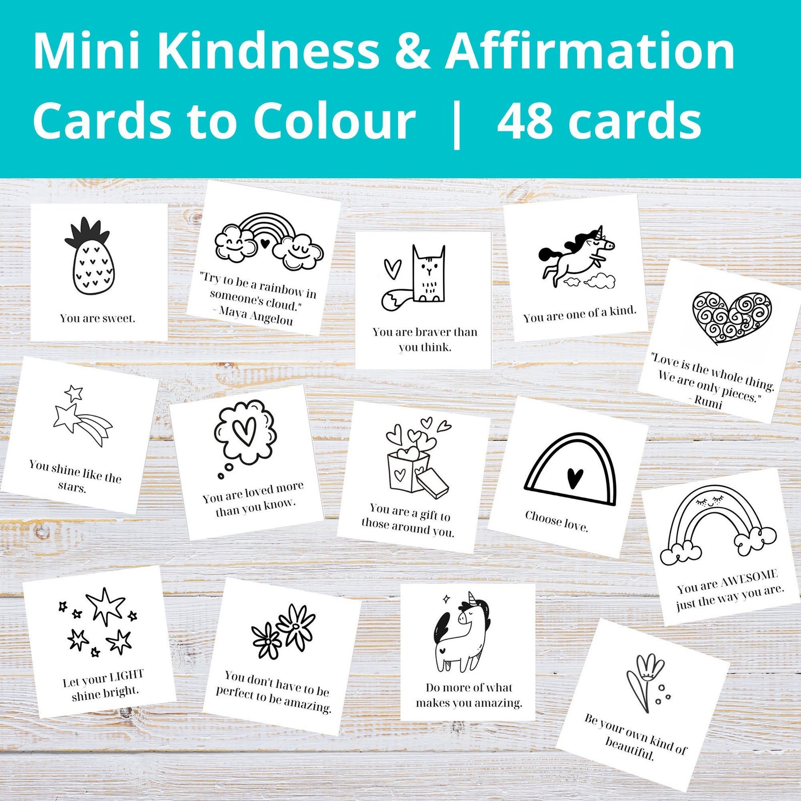 Mini Kindness Cards to Color | Affirmation Cards | Printable Kindness ...