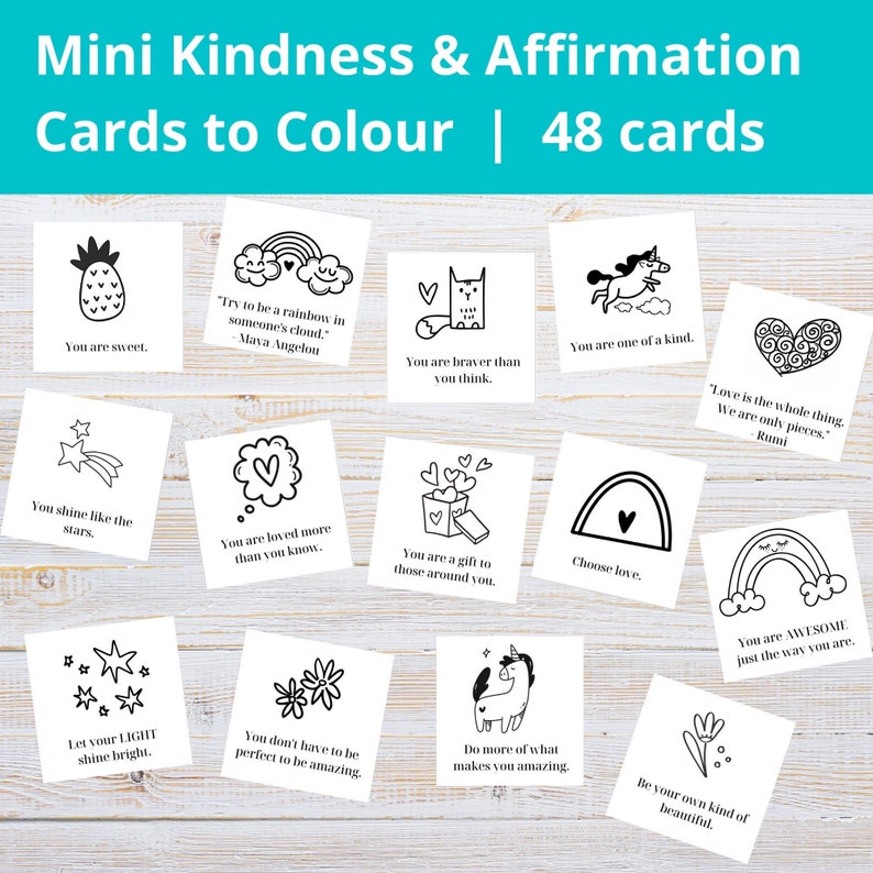 Mini Kindness Cards to Color | Affirmation Cards | Printable Kindness ...