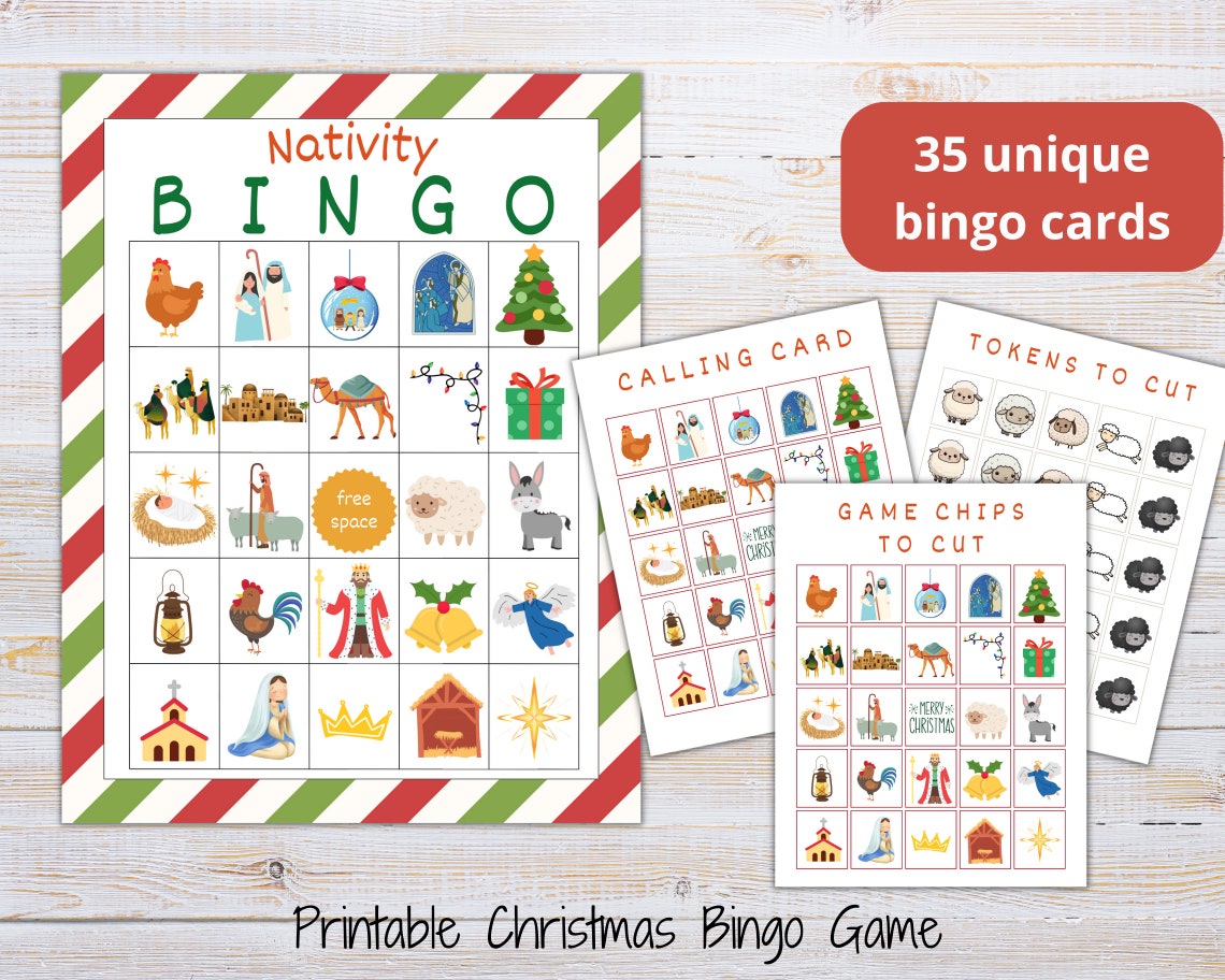 Printable Nativity Bingo | Christmas Bingo for Kids | 35 Unique Bingo ...