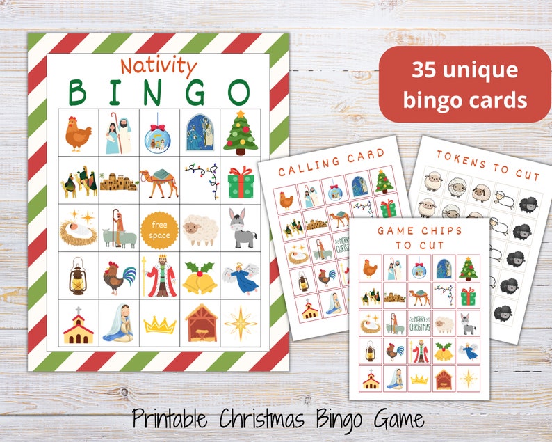 Printable Nativity Bingo | Christmas Bingo for Kids | 35 Unique Bingo ...