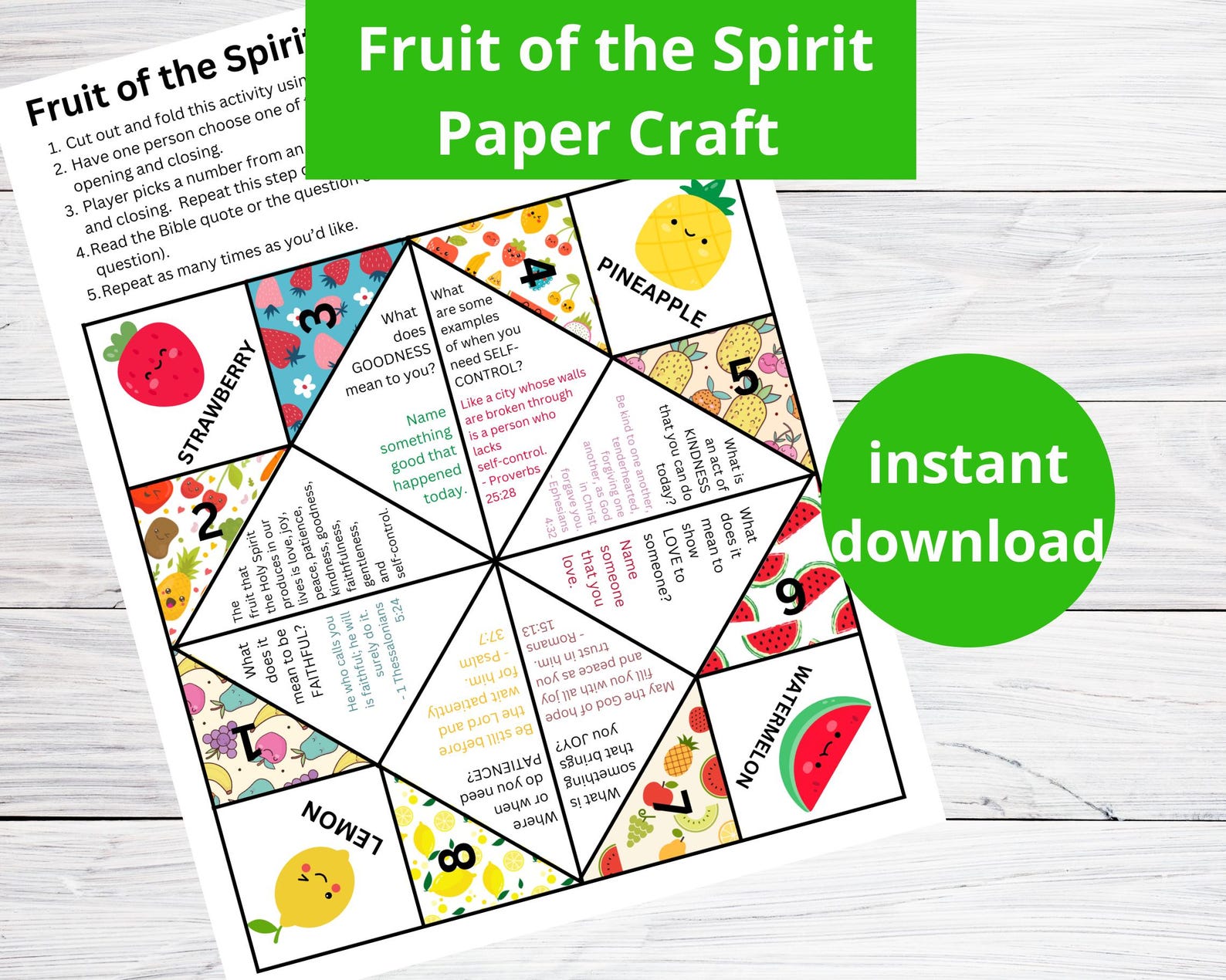 Fruit of the Spirit Bible Craft | Cootie Catcher | Printable Sunday ...