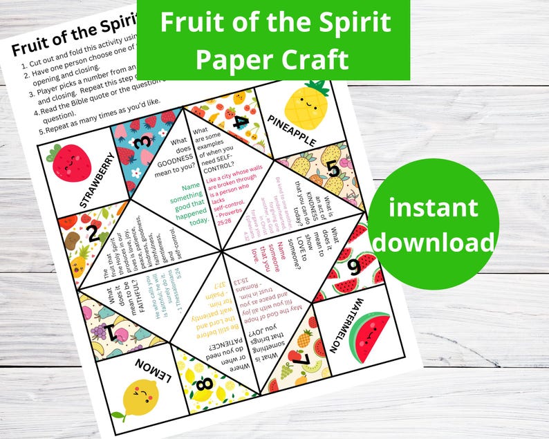 Fruit of the Spirit Bible Craft | Cootie Catcher | Printable Sunday ...