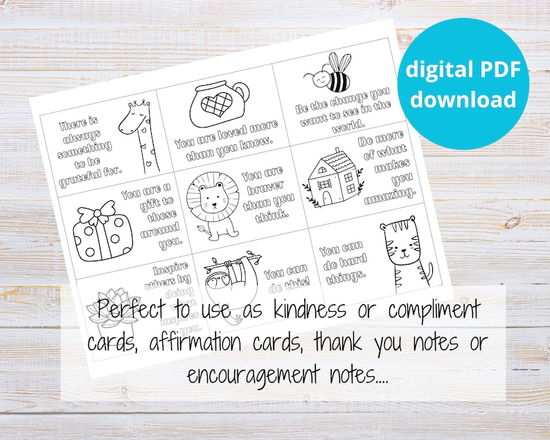 Mindfulness Cards to Color | Printable Kindness Cards | Gratitude and ...